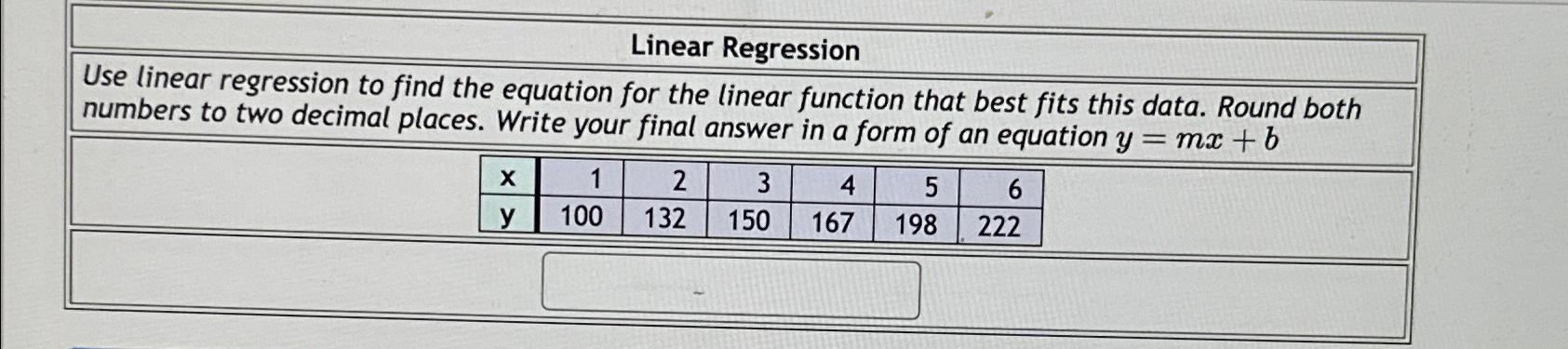 Solved Linear RegressionUse linear regression to find the | Chegg.com