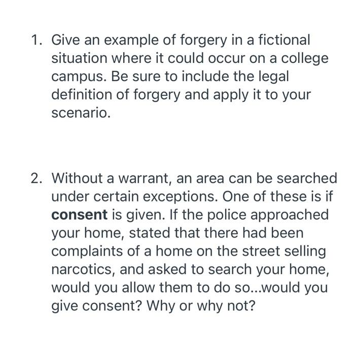 Solved 1. Give an example of forgery in a fictional | Chegg.com