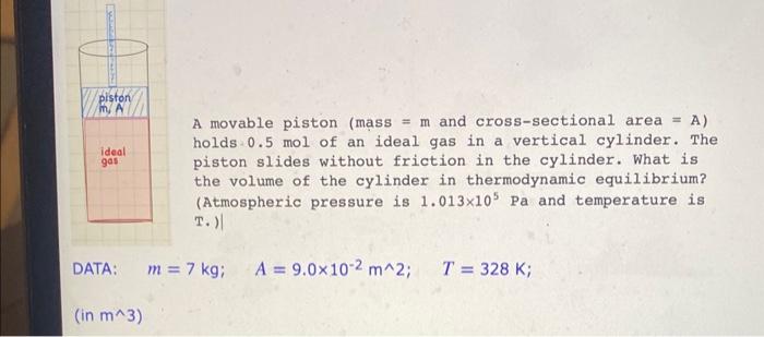 Solved A movable piston (mass =m and cross-sectional area =A | Chegg.com