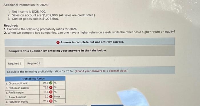 Solved Exercise 12-8 (Algo) Calculate profitability ratios | Chegg.com