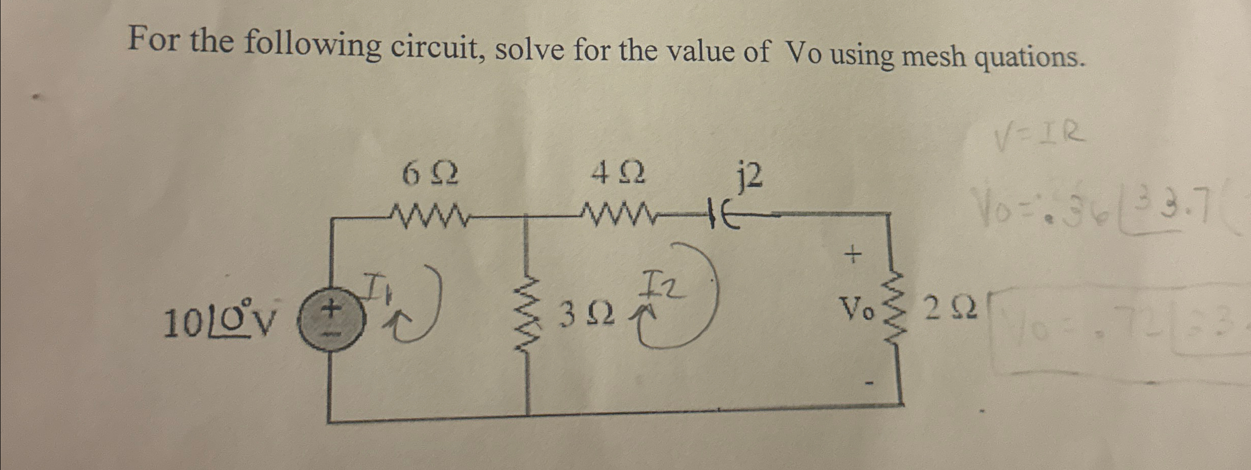 Solved For the following circuit, solve for the value of Vo | Chegg.com