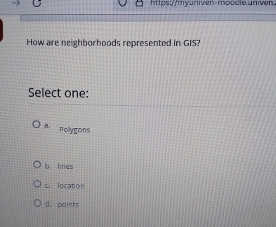 Solved How are neighborhoods represented in GIS?Select | Chegg.com