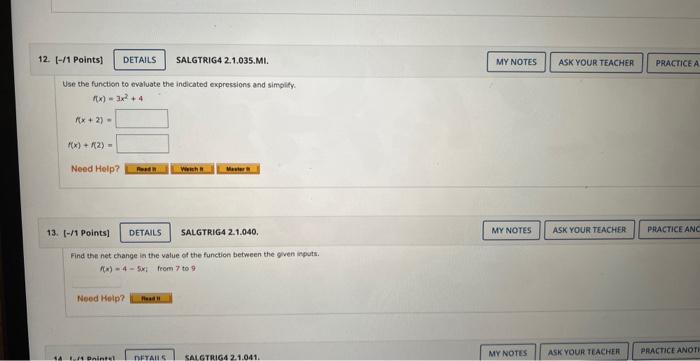 Solved SALGTRIG4 2.1.035.MI. Use the function to evaluate | Chegg.com