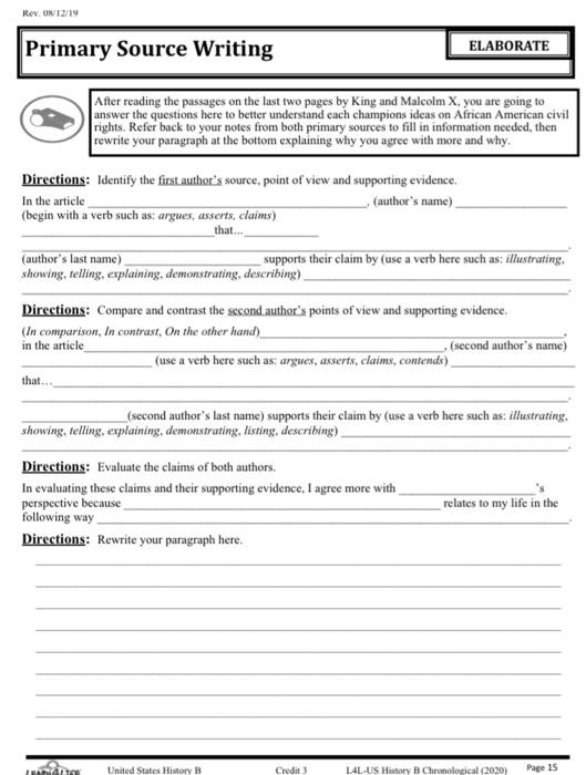 Rev. U8/12/19 Primary Source Writing ELABORATE After | Chegg.com