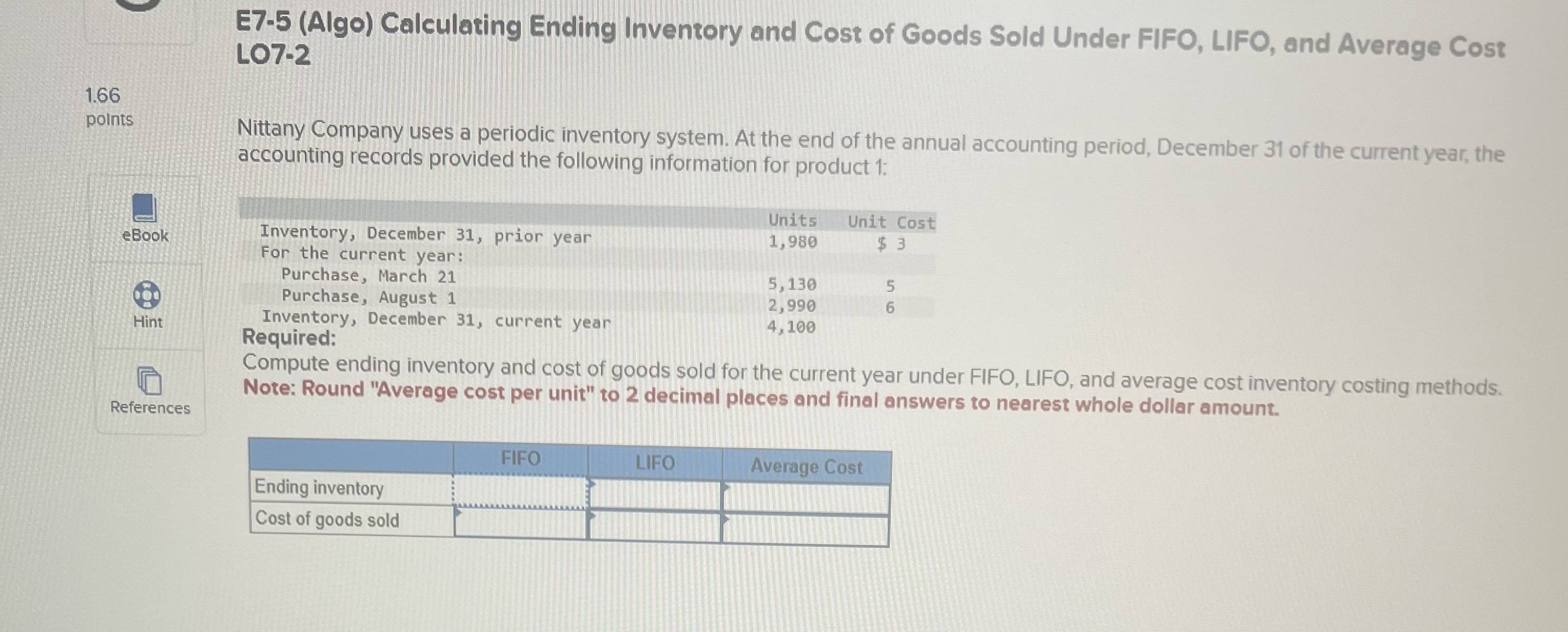 Solved E7-5 (Algo) ﻿Calculating Ending Inventory and Cost of | Chegg.com
