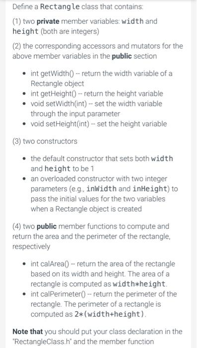Solved Define a Rectang le class that contains: (1) two | Chegg.com