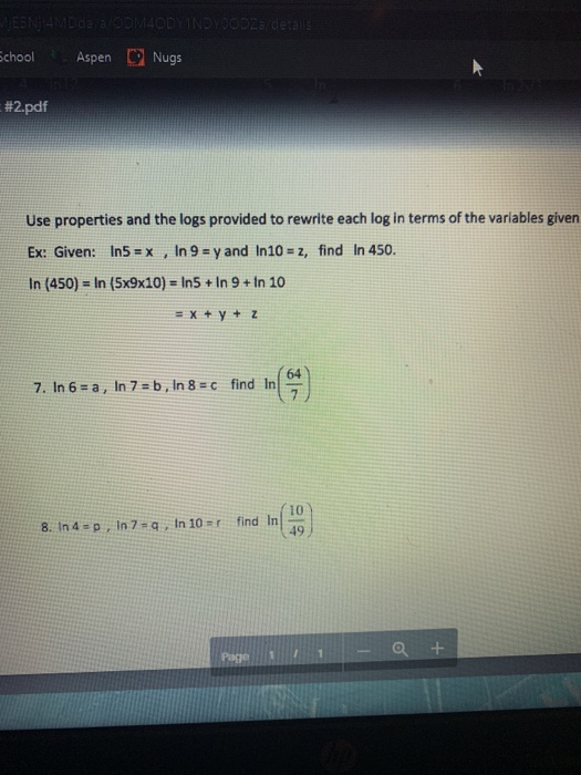Solved Express the logarithms in terms of ln2 and ln3 for | Chegg.com
