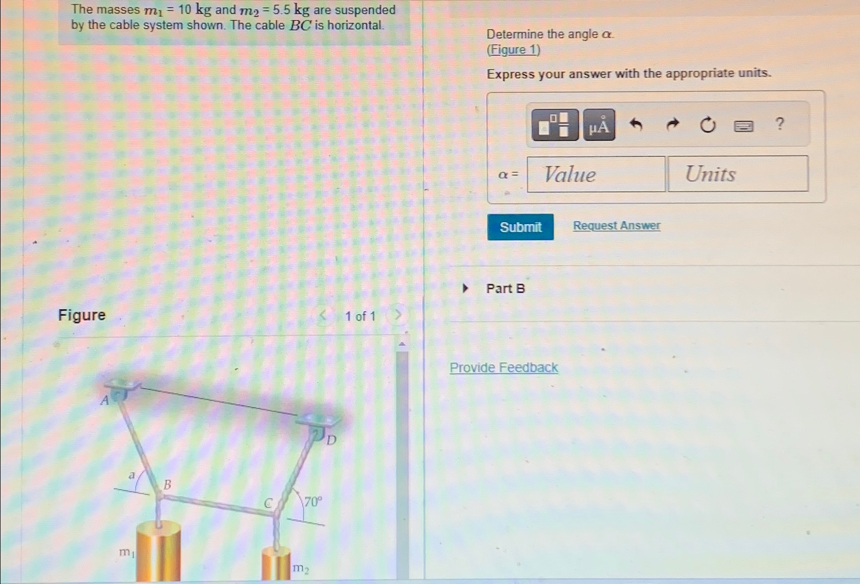 Solved The masses m1=10kg ﻿and m2=5.5kg ﻿are suspended by | Chegg.com