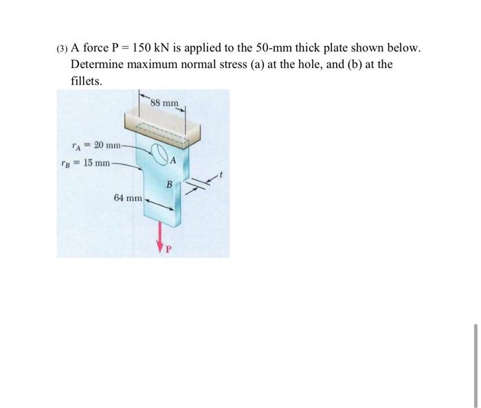 Solved (3) A force P=150kN is applied to the 50−mm thick | Chegg.com