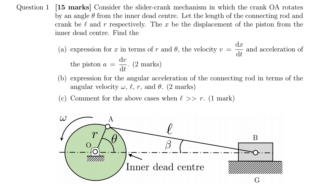 Solved Question 1 [ 15 ﻿marks] ﻿Consider the slider-crank | Chegg.com