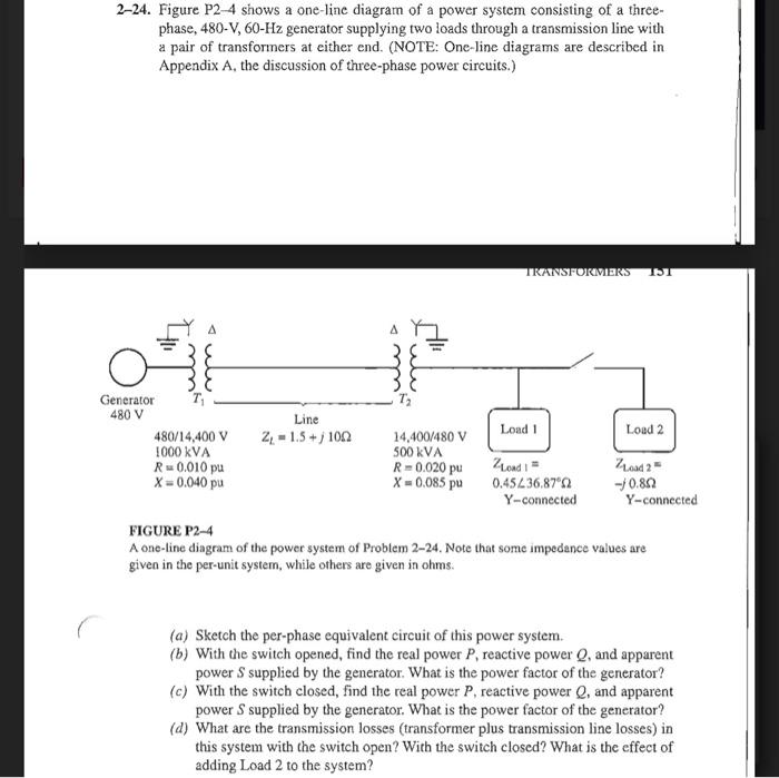 Solved 2-24. Figure P2-4 shows a one-line diagram of a power | Chegg.com