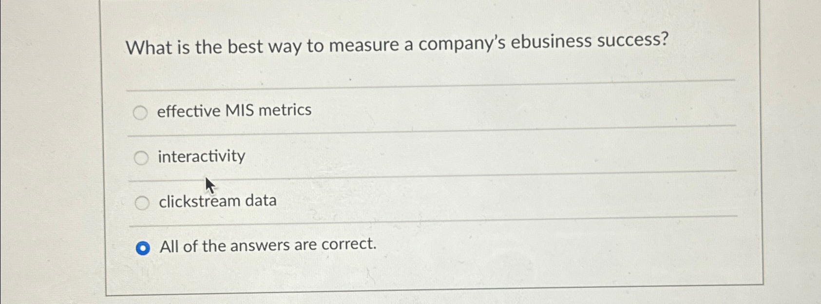 Solved What is the best way to measure a company's ebusiness | Chegg.com