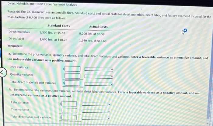 Solved Direct Materials and Direct Labor, Variance Analysis | Chegg.com