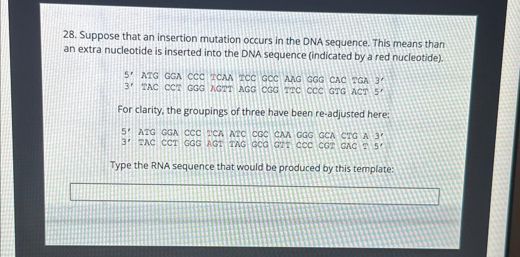 Solved Suppose that an insertion mutation occurs in the DNA | Chegg.com