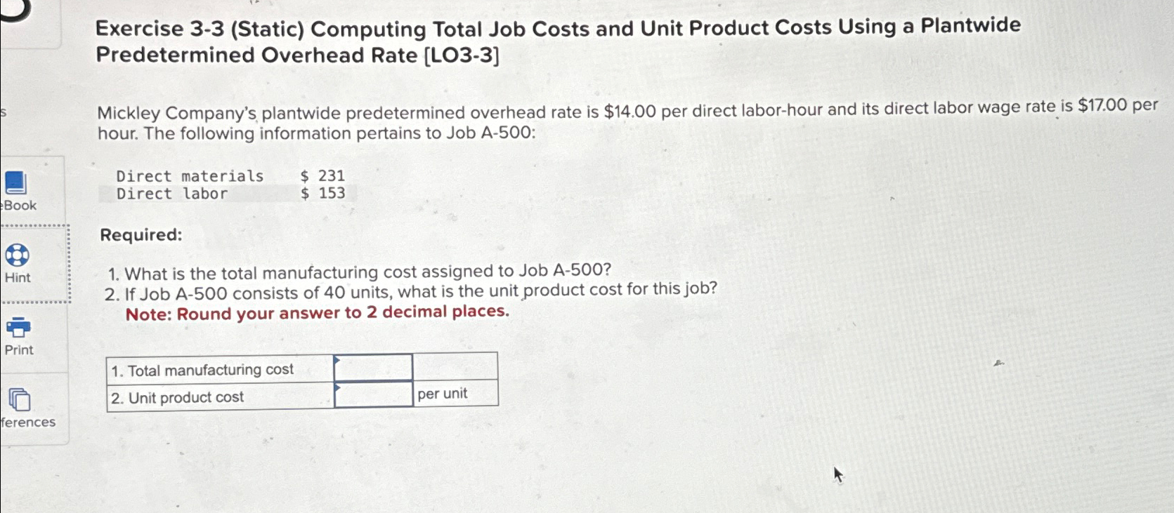 Solved Exercise 3-3 (Static) ﻿Computing Total Job Costs and | Chegg.com