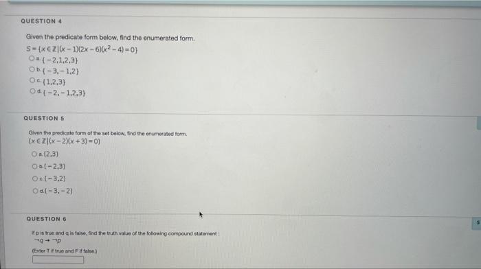 Solved Given the predicate form below, find the enumerated | Chegg.com