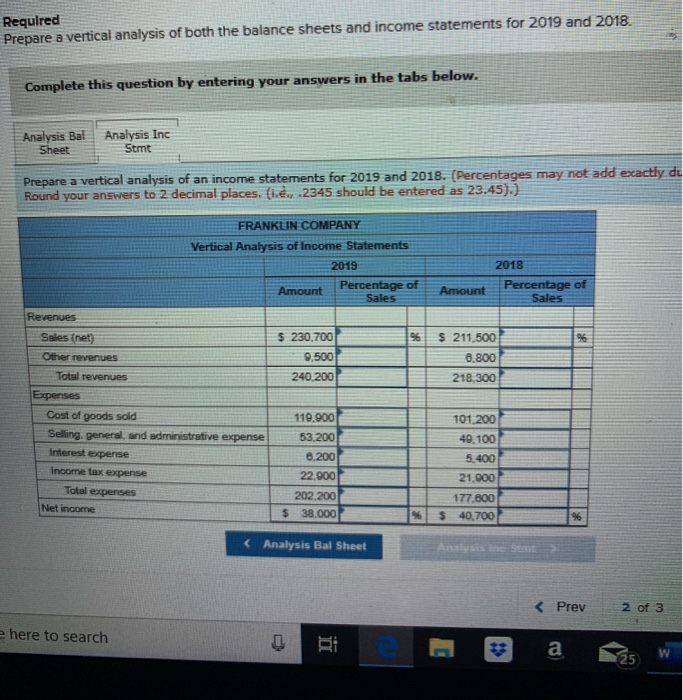 Solved 2019 2018 Percentage of Sales Percentage of Sales | Chegg.com