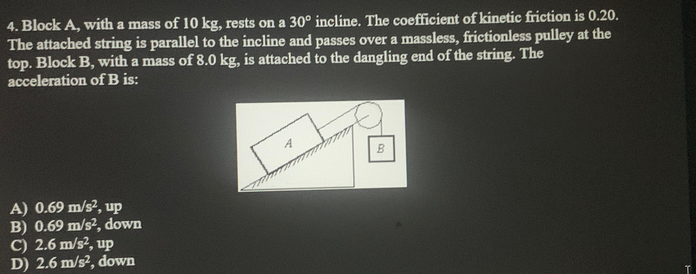 Solved Block A, ﻿with a mass of 10kg, ﻿rests on a 30° | Chegg.com