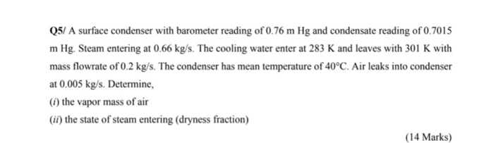 Solved Q5/ A surface condenser with barometer reading of | Chegg.com