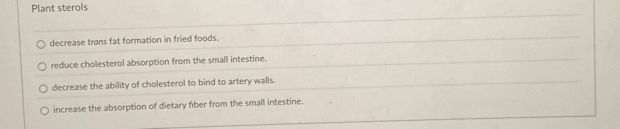 Solved Plant sterolsdecrease trans fat formation in fried | Chegg.com