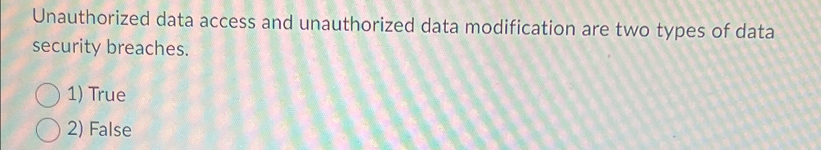 Solved Unauthorized data access and unauthorized data | Chegg.com