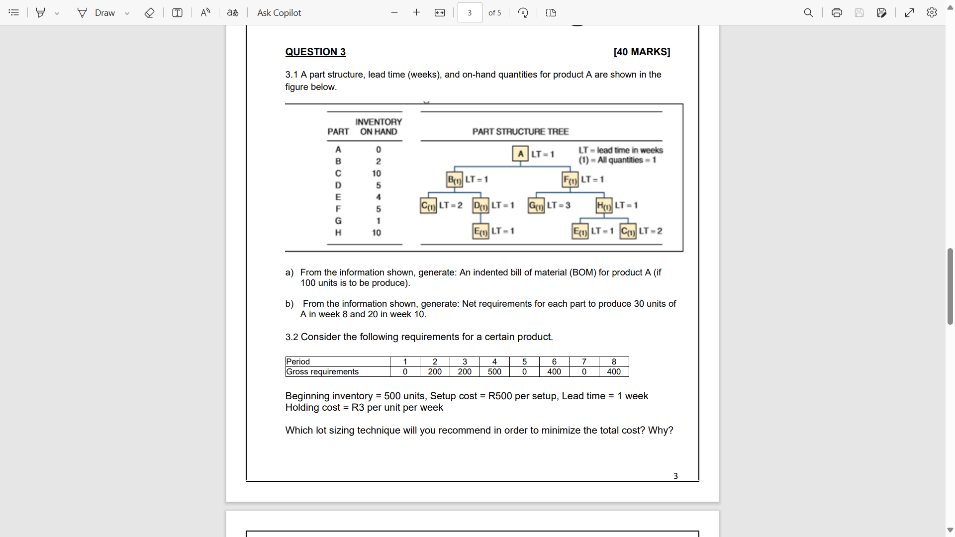 Solved 14.14 ﻿A part structure, lead time (weeks), ﻿and | Chegg.com