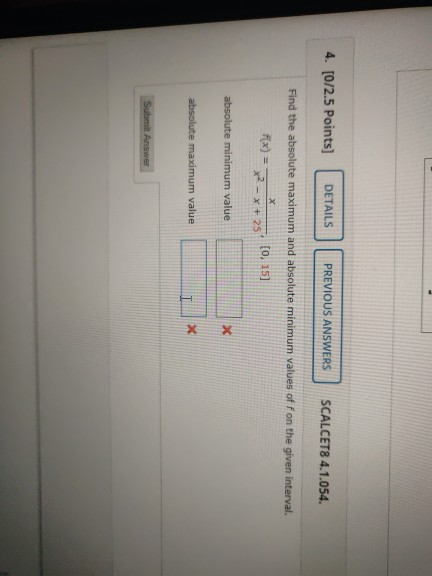 Solved 4. [0/2.5 Points) DETAILS PREVIOUS ANSWERS SCALCET8 | Chegg.com
