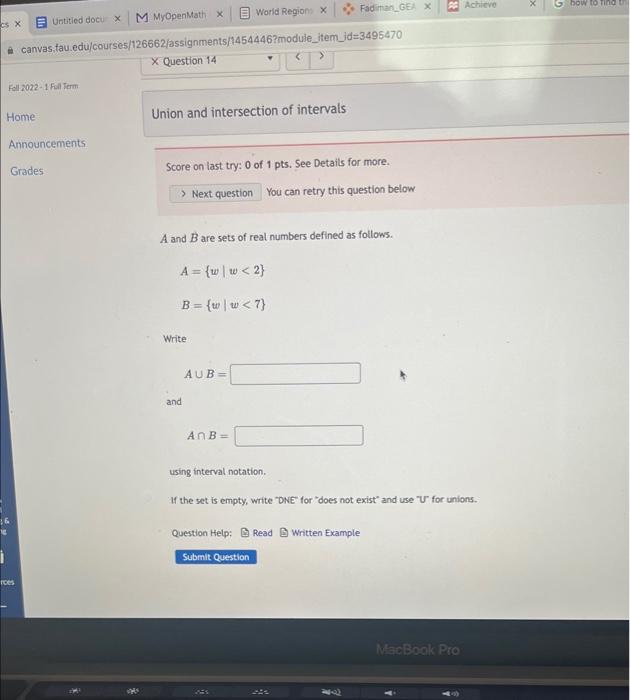 Solved Union and intersection of intervals Score on last | Chegg.com