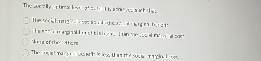 Solved The socially optimal level of output is achieved such | Chegg.com