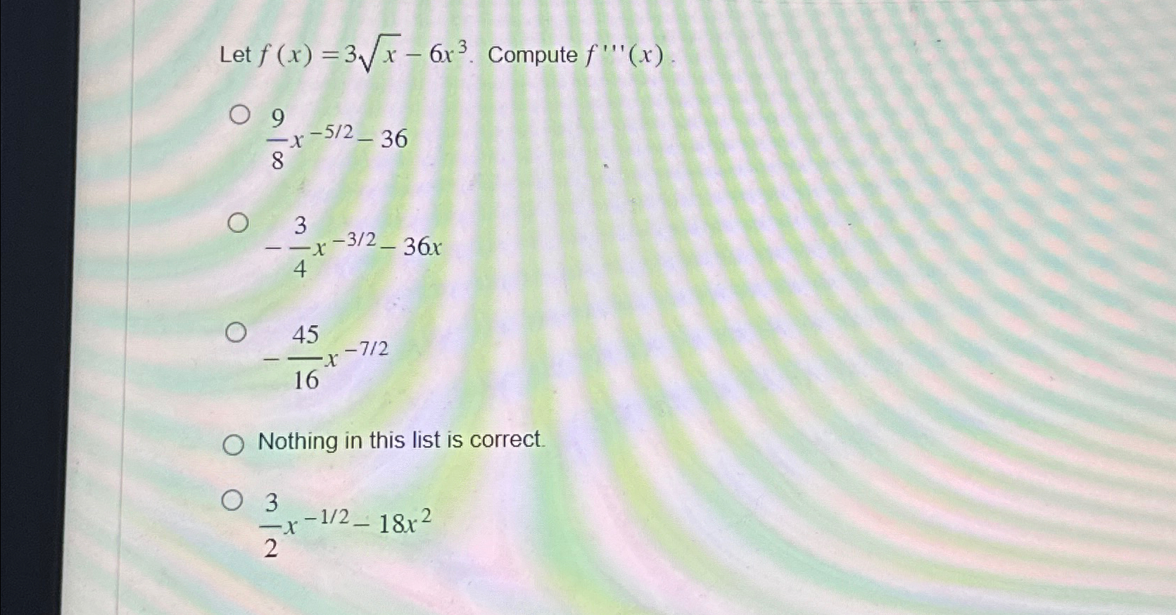 Solved Let f(x)=3x2-6x3. ﻿Compute | Chegg.com