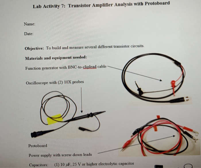 Lab Activity 7: Transistor Amplifier Analysis with | Chegg.com