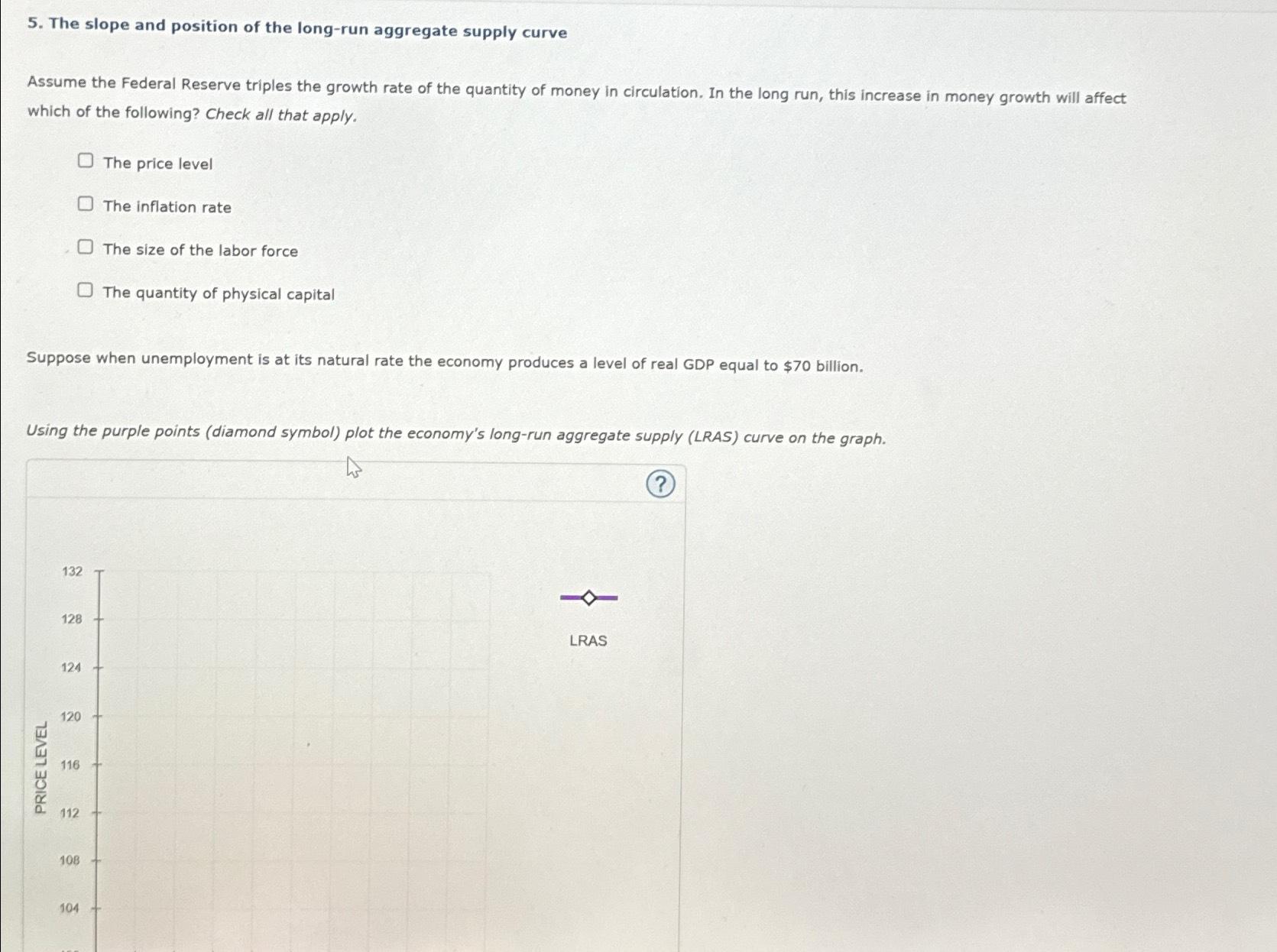 Solved The slope and position of the long-run aggregate | Chegg.com