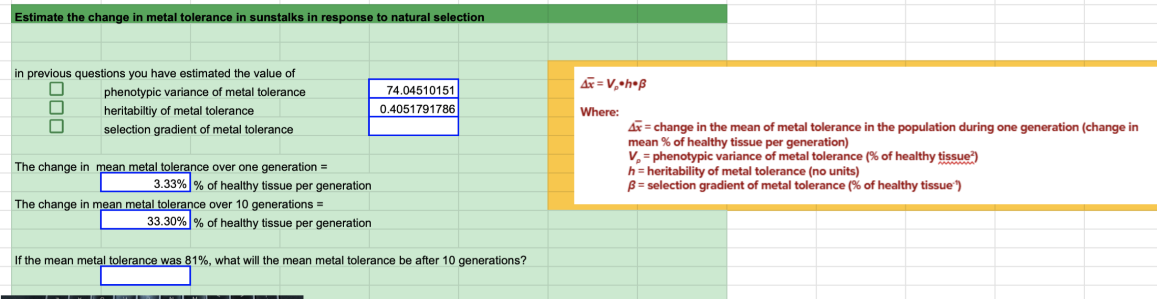 Solved phenotypic varian of he \Delta \bar{x} = ﻿change in | Chegg.com