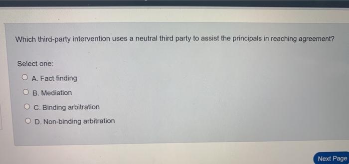 Solved Which third-party intervention uses a neutral third | Chegg.com