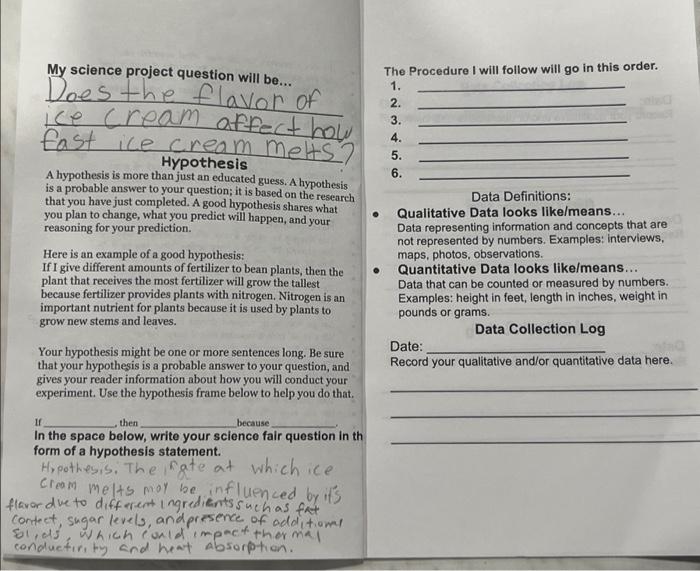 Solved My science project question will be... Does the | Chegg.com