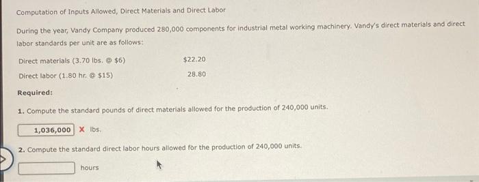 Solved Computation of Inputs Allowed, Direct Materials and | Chegg.com