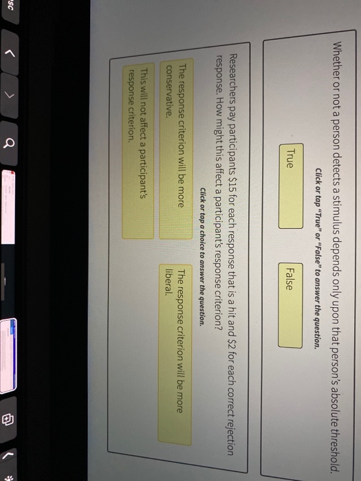 Solved Whether or not a person detects a stimulus depends | Chegg.com