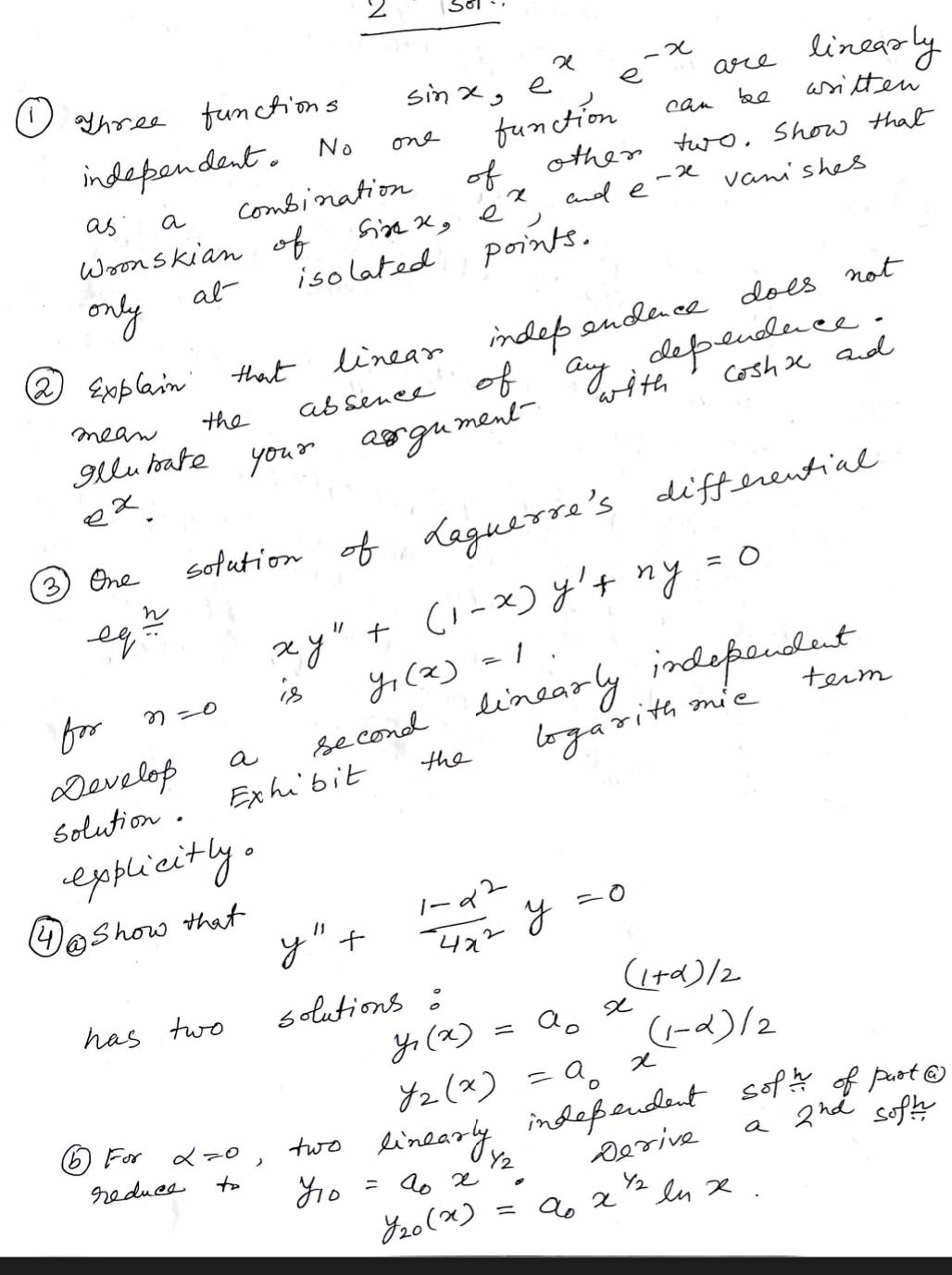 Solved (1) Ihree functions sinx,ex,e−x are linearly | Chegg.com