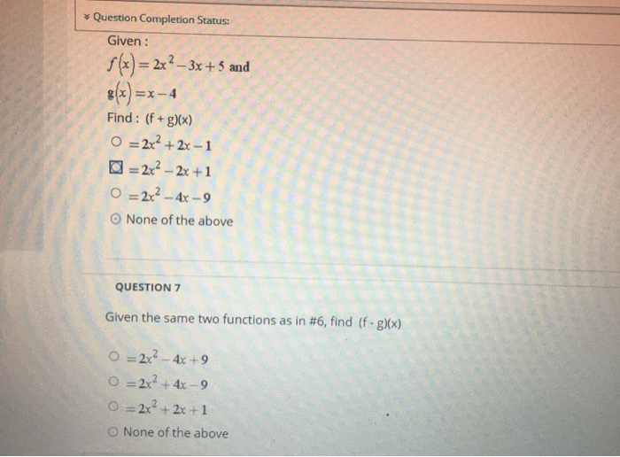 Solved * Question Completion Status: Given: 5(x)=2x2 – 3x + | Chegg.com