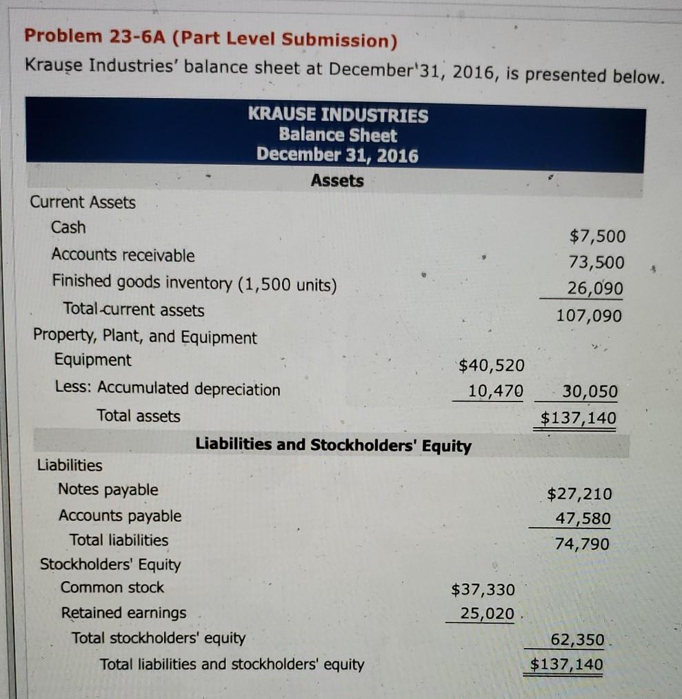 Solved Problem 23-6A (Part Level Submission) Krause | Chegg.com