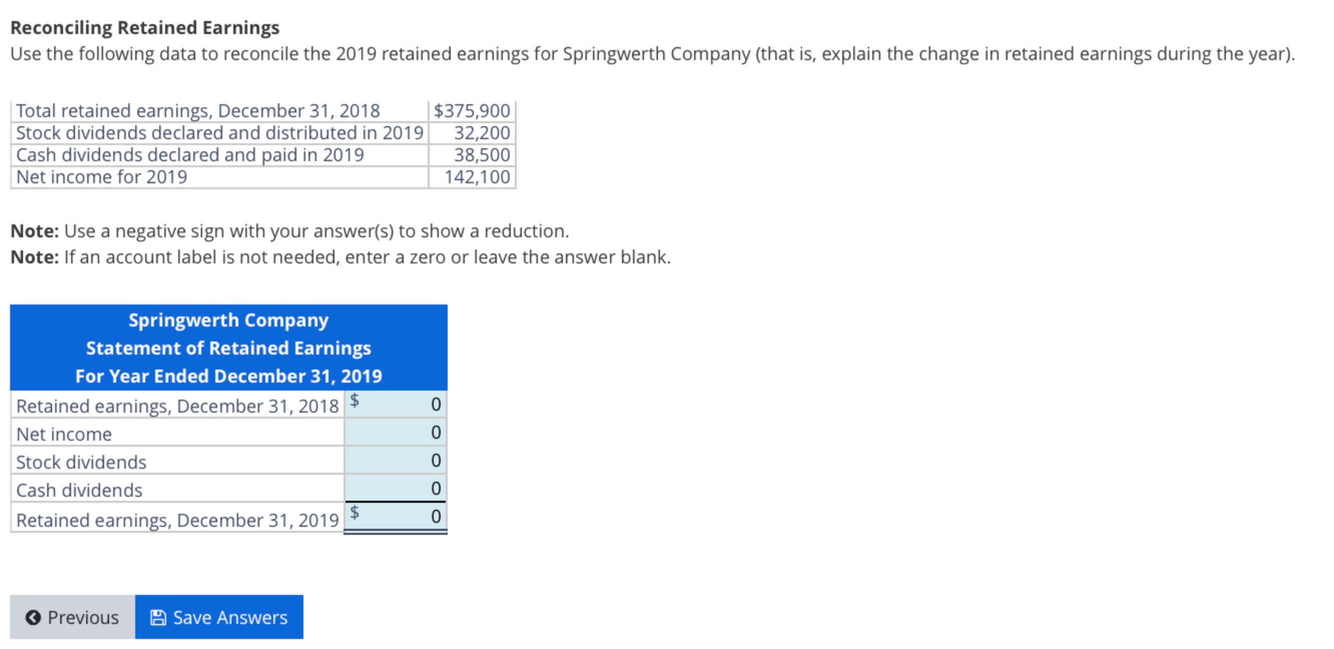 Solved Reconciling Retained Earnings Use the following data | Chegg.com