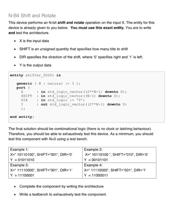 N-Bit Shift and Rotate This device performs an N-bit | Chegg.com