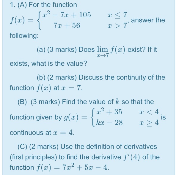 Solved VI A ->7 1. (A) For the function (22 – 7x + 105 f(3) | Chegg.com