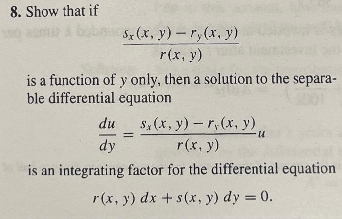 Solved Use the result of Exercise 8 to find an integrating | Chegg.com