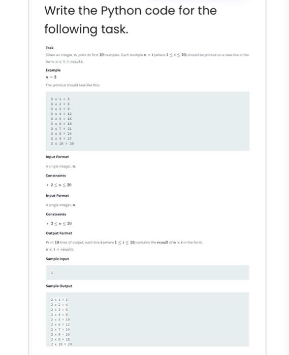 Solved Write the Python code for the following task. Task | Chegg.com