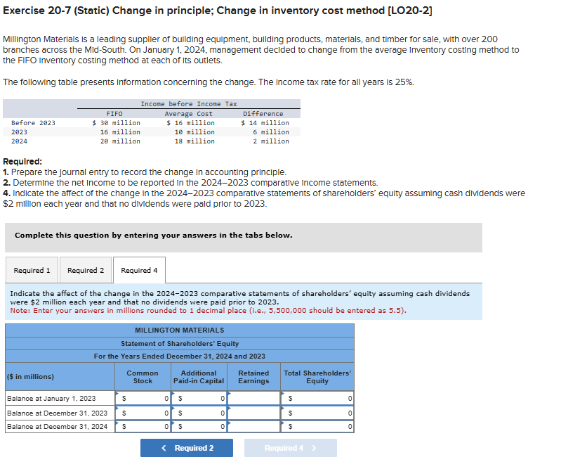 Solved Exercise 20-7 (Static) ﻿Change in principle; Change | Chegg.com