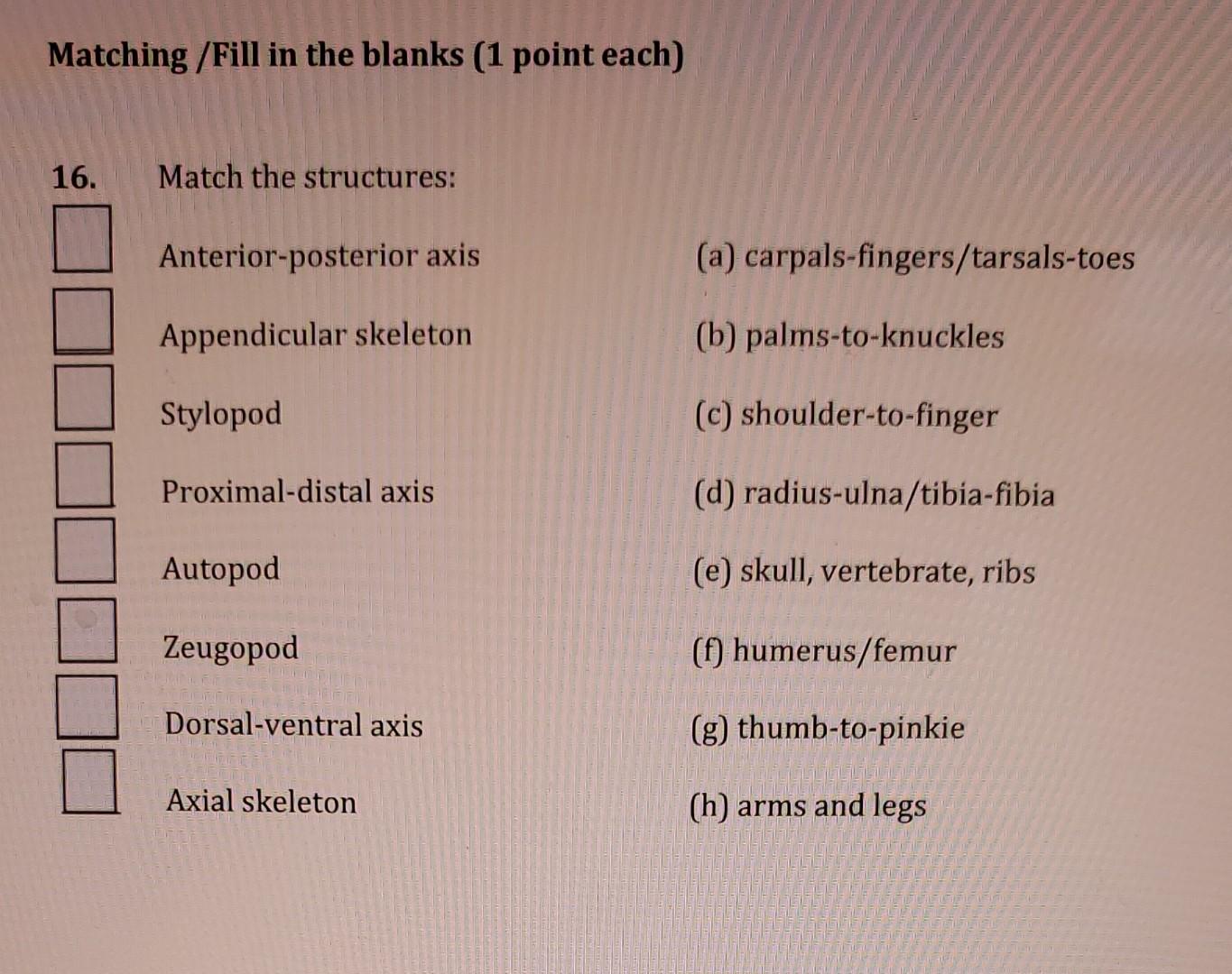 Solved Matching /Fill in the blanks (1 point each) 16. Match | Chegg.com
