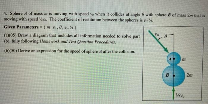 Solved 4. Sphere A of mass m is moving with speed vo when it | Chegg.com