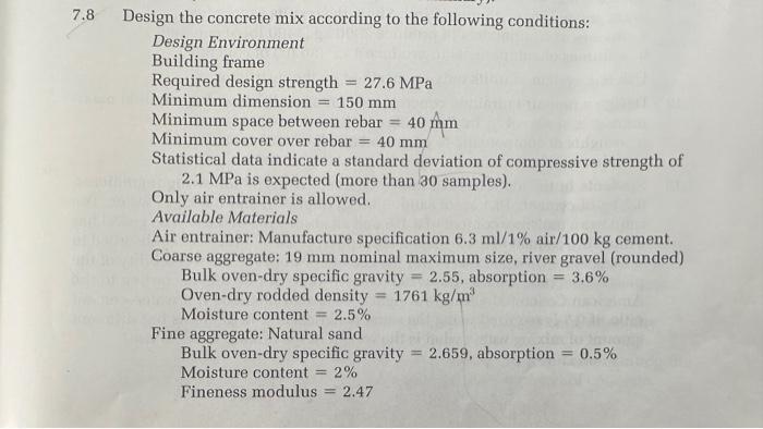 Solved 8 Design the concrete mix according to the following | Chegg.com