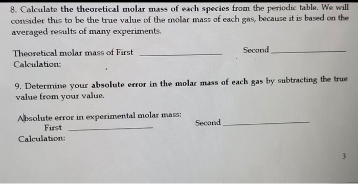 Solved Lab 2: Molar Mass of Gases Experimentally determine | Chegg.com